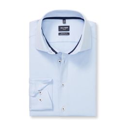 Langarmhemd OLYMP "Luxor", Herren, Gr. 46, N-Gr, blau (bleu), Web, Obermaterial: 64% Baumwolle, 27% Polyester, 9% Elasthan, 2-Knopf-Manschette, Hemden Langarmhemd, Climate Control, modern fit, Businesshemd, Global Kentkragen