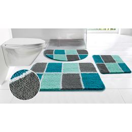 Badematte OTTO HOME "Anna mit Kachelmuster, Badvorleger, Badezimmer Teppich, Duschvorleger" Gr. 3, blau, H:20mm, Polyester, Badematten, Badematte, Badteppich, Hoch-Tief Effekt, Modern, Weich