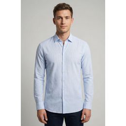Langarmhemd DESOTO "Casual Kent 1/1", Herren, Gr. L, N-Gr, light blau wei&szlig; stripes, Jersey, Obermaterial: 100% Baumwolle, slim fit normal, 2-Knopf-Manschette, Hemden Langarmhemd, Jerseyhemd, Kentkragen, Slim Fit