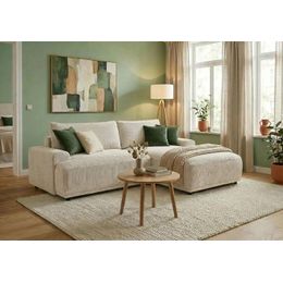 Ecksofa Trendmanufaktur "Fordon, Schlafsofa mit Bettkasten, Couch in L-Form, Breite 250 cm", beige (cream), B:250cm H:82cm T:167cm, 92% Polyester, 8% Polyamide, Sofas, Ecksofa, in Cordstoff HYPER, cream, Recamiere rechts