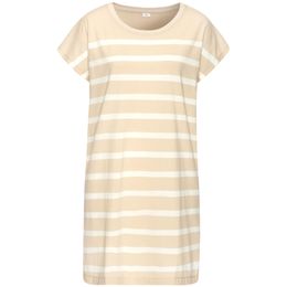 Nachthemd s.Oliver, Damen, Gr. 32/34, N-Gr, beige (beige, wei&szlig;, gestreift), Single Jersey, Obermaterial: 60% Baumwolle, 40% Polyester, gestreift, unifarben, loose fit Mini, Rundhals, angeschnitten, Kleider Nachthemd, mit garngef&auml;rbten Streifen