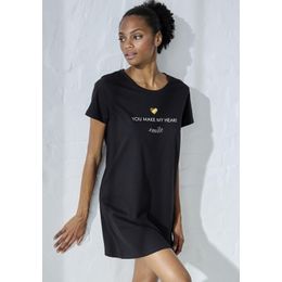 Sleepshirt Vivance Dreams, Damen, Gr. 32/34, N-Gr, schwarz, Single Jersey, Obermaterial: 100% Baumwolle, Basic Mini, Rundhals, eingesetzt, Kleider Sleepshirt, mit Foliendruck, Topseller