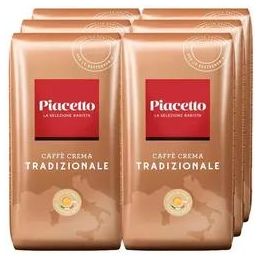 Piacetto Tradizionale Caff&egrave; Crema - 6x 1 kg Ganze Bohne - Intensit&auml;t: 6/6