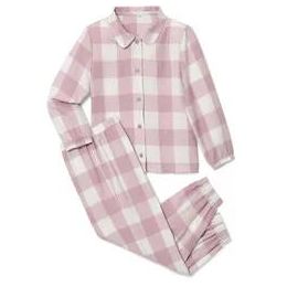 Tchibo - Kinder-Flanell-Pyjama - M&auml;dchen - Gr. 98/104 - creme/kariert