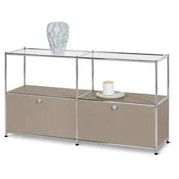 Tchibo - Sideboard Metall &raquo;Cn3&laquo; mit 2 Klappen und Glasb&ouml;den - 152x40x82,5cm - taupe - Stahl / Glas / Aluminium