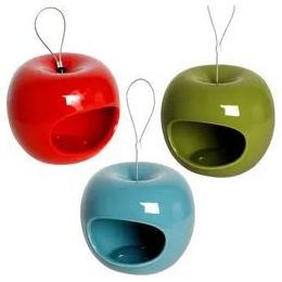 LUXUS-VOGELHAUS Tchibo - 3 Keramik-Futterspender in Apfelform - blau