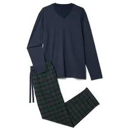 Tchibo - Pyjama-Set mit Flanellhose - Herren - Gr. L - dunkelblau/kariert