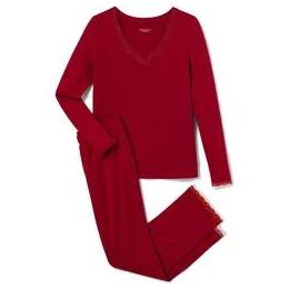 Tchibo - Pyjama-Set mit Spitzenbesatz - Damen - Gr. XL - rot
