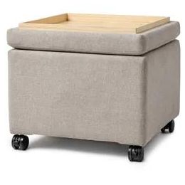 Tchibo - Pouf mit Rollen und Tablett - 50x40x35cm - hellgrau - Holz / Polyester / Polyurethan