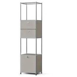Tchibo - Metall-Regal &raquo;Cn3 Slim Line&laquo; mit 2 versetzbaren Schubladen und 1 versetzbaren Klappe - 40x30,5x158,5cm - hellgrau - Stahl / Aluminium /