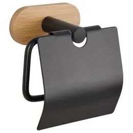 Toilettenpapierhalter Wenko "Turbo-Loc Orea Bamboo", schwarz (schwarz, natur), B:13,5cm H:12cm L:7cm, Edelstahl, Massivholz, Toilettenpapierhalter, Befestigen ohne bohren