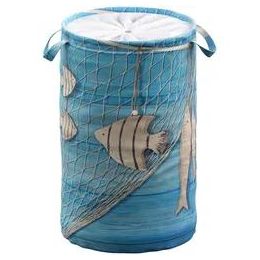 W&auml;schekorb Sanilo "Seefahrt", blau, H:55cm &Oslash;:37cm, Polyester, W&auml;schesammler, W&auml;schekorb, 60 Liter, faltbar, mit Sichtschutz