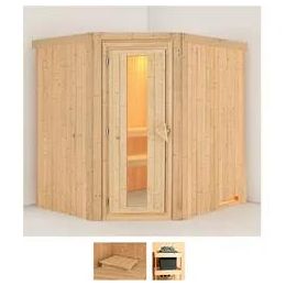 Sauna Karibu "Siirin", beige (naturbelassen), ohne Ofen, (ohne Ofen), Saunen, ohne Ofen