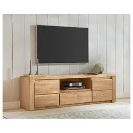 Lowboard OTTO HOME "Burani", braun (eiche teilmassiv), B:160cm H:48cm T:35cm, FSC-zertifiziertes teilmassives Holz, Sideboards, Lowboard, grifflose Optik, Fernsehtisch