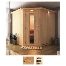 Sauna Karibu "Jarin", beige (naturbelassen), ohne Ofen, (ohne Ofen), Saunen, ohne Ofen