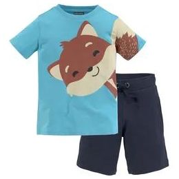 Shirt & Shorts Kidsworld "2tlg. Set T-Shirt + Sweatbermudas", Jungen, Gr. 104/110, blau (t&uuml;rkis, marine), Interlock, Obermaterial: 100% Baumwolle. Obermaterial Hose: 100% Baumwolle, bedruckt, KOB Set-Artikel, FUCHS - Print