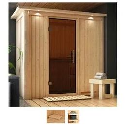 Sauna Karibu "Vada", beige (naturbelassen), ohne Ofen, (ohne Ofen), Saunen, ohne Ofen