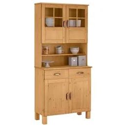K&uuml;chenbuffet Home Affaire "Alby", beige (natur gebeizt, gewachst), B:85cm H:185cm T:38cm, Massivholz, Schr&auml;nke, Breite 85 cm, 2 Glast&uuml;ren