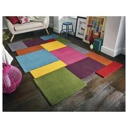 Wollteppich FLAIR RUGS "Abstract Collage, 100% Wolle", bunt (multi), B:120cm H:11mm L:180cm, Wolle, Teppiche, Karo Design, Patchwork, modern, mehrfarbig, Wohnzimmer, Schlafzimmer
