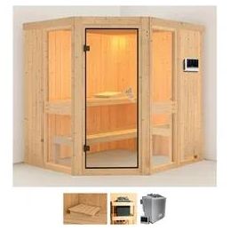 Sauna Karibu "Aline 1", beige (naturbelassen), Bio-Kombiofen, externe Steuerung, 9 kW, Saunen, Ofen 9 kW Bio externe Strg easy