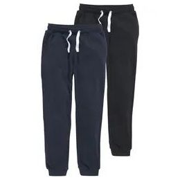 Sweathose Kidsworld "2er Pack Jogginghosen", Jungen, Gr. 140/146, N-Gr, blau (marine, schwa), angeraute Sweatware, Obermaterial: 100% Baumwolle, unifarben, Basic lang, Hosen Sweathose