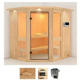Sauna Karibu "Aline 1", beige (naturbelassen), Saunaofen, externe Steuerung, 9 kW, Saunen, Ofen 9 KW externe Strg easy