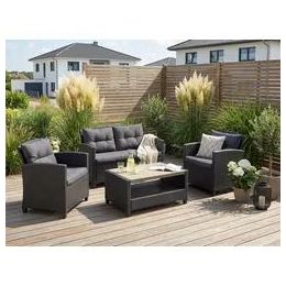 Gartenlounge-Set Konifera "St. Tropez", schwarz, Polyrattan, Sitzm&ouml;bel-Sets, Gartenm&ouml;bel-Set, Polyrattan, Stahl, Ablage unter dem Tisch, Balkonset, Loungeset, Topseller
