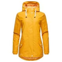 Regenjacke Navahoo "Oceans Heart", Damen, Gr. S (36), gelb, Oberstoff: 70% Polyester, 30% Polyurethan. Futter: 100% Polyester. Wattierung: 100% Polyester. &Auml;rmelfutter: 100% Polyester, figurumspielend Po-bedeckend, &Auml;rmel ohne &Auml;rmelschlitz Rippstrickb&uuml;ndchen mit Kn&ouml;pfen, Jacken Regenjacke, stylischer wasserdichter Regenmantel mit Kapuze