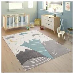 Kinderteppich Paco Home "Cosmo 707", beige (creme), B:200cm H:13mm L:290cm, Polypropylen, Teppiche, Kinderteppich, 3D-Design, niedliches Motiv Berge & Sterne, Pastell-Farben