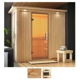 Sauna Karibu "Vada", beige (naturbelassen), ohne Ofen, (ohne Ofen), Saunen, ohne Ofen
