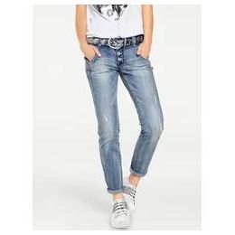 Boyfriend-Jeans Heine, Damen, Gr. 48, Normalgr&ouml;&szlig;en, blau (bleached), 95% Baumwolle, 3% Polyester, 2% Elasthan, unifarben, lang, Jeans 5-Pocket-Jeans