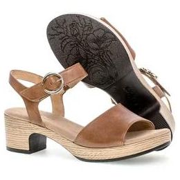 Sandalette Gabor "KRETA", Damen, Gr. 42, braun (camelfarben), Kalbsleder, unifarben, Schuhe Sandalette, Blockabsatz, Sommerschuh, Sandale mit Zierschnalle, Weite G (weit)