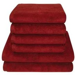 Handtuch Set Dyckhoff "City Lights", rot (rubin), Walkfrottier, Walkfrottier, Obermaterial: 100% Baumwolle, Handtuch-Sets, 4 Handt&uuml;cher (50x100cm), 2 Duscht&uuml;cher (70x140cm)