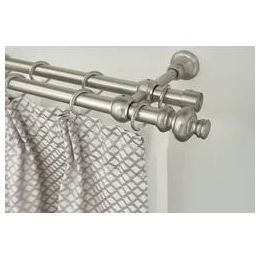 Gardinenstange Garesa "ANDREA", silber (mattnickelfarben), L:100cm &Oslash;:20mm, Metall, Gardinenstangen, Vorhanggarnitur, verl&auml;ngerbar, Endknopf Profil gro&szlig;, mit Ringen