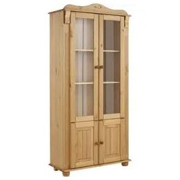 Vitrine OTTO HOME "Adele", beige (gelaugt, ge&ouml;lt), Schr&auml;nke, Vitrine, 4-t&uuml;rig, H&ouml;he 185 cm, mit Glaseins&auml;tzen, aus massiver Kiefer, FSC