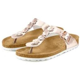 Zehentrenner Lascana "Sandale, Pantolette, offener Schuh, Sommerschuh", Damen, Gr. 38, rosa (ros&eacute;goldfarben), Obermaterial: 100% Lederimitat. Decksohle: 100% Rindsleder. Futter: 100% Textilmaterial. Laufsohle: 100% Synthetik, gl&auml;nzend, metallic, Schuhe Zehentrenner, mit komfortablem Korkfu&szlig;bett