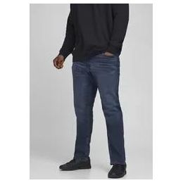 Jack & Jones PlusSize Slim-fit-Jeans "GLENN ORIGINAL", Herren, Gr. 46, L&auml;nge 34, blau (denim, blau), Denim/Jeans, Obermaterial: 70% Baumwolle, 28% Polyester, 2% Elasthan, JACK & JONES PLUSSIZE, Abriebeffekte, unifarben, schmal kn&ouml;chellang, Jeans Slim-fit-Jeans, Bis Weite 48