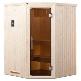 Sauna Weka "Kiruna", beige (naturbelassen), Bio-Kombiofen, externe Steuerung, 3,6 kW, Saunen, 3,6 kW Bio-Ofen mit ext. Steuerung