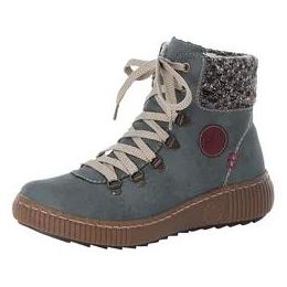Winterboots Rieker, Damen, Gr. 38, blau (jeansblau), Lederimitat, Textil, Schuhe Winterboots, Winterstiefelette, Schn&uuml;rboots, Outdoorboots mit Warmfutter