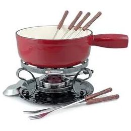 Fondue SWISSMAR "Lugano", rot, B:23cm H:18cm T:30cm, Fondues, Gusseisen, 9-teilig, inkl. 6 Fonduegabeln