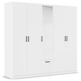 Dreht&uuml;renschrank Rauch "Kleiderschrank Schrank Garderobe W&auml;scheschrank BARI mit Spiegel", wei&szlig; (alpinwei&szlig;), B:225cm H:210cm T:54cm, Holzwerkstoff, Schr&auml;nke, Dreht&uuml;renschrank, mit Schubasten mittig, moderner Griff in Graumetallic MADE IN GERMANY