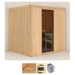 Sauna Karibu "Sodin", beige (naturbelassen), Saunaofen, integrierte Steuerung, 9 kW, Saunen, 9 KW-Ofen mit integrierter Steuerung