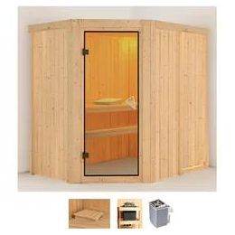 Sauna Karibu "Clara", beige (naturbelassen), Saunaofen, integrierte Steuerung, 9 kW, Saunen, Ofen 9 kW integr. Strg