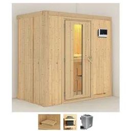 Sauna Karibu "Vada", beige (naturbelassen), Bio-Kombiofen, externe Steuerung, 9 kW, Saunen, Ofen 9 kW Bio externe Strg easy