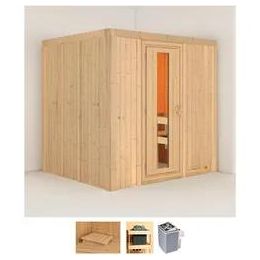 Sauna Karibu "Sodin", beige (naturbelassen), Saunaofen, integrierte Steuerung, 9 kW, Saunen, Ofen 9 kW integr. Strg