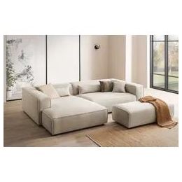 Ecksofa "PIARA XXL, L-Form, Schlaffunktion, Cord, Leinenoptik o. Strukturstoff", beige (hellbeige), B:288cm H:66cm T:198cm, 100% Polyester, LeGer Home by Lena Gercke, Sofas, Ecksofa, Hocker stellbar zum Schlafsofa (Krokodilverbinder), tiefe Sitzfl&auml;che