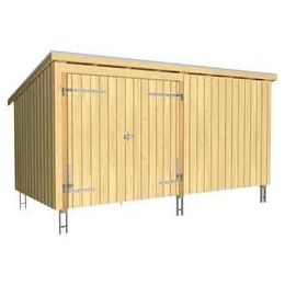 Gartenhaus Plus "Nordic Multi", beige (natur), Holzwerkstoff, Gartenh&auml;user, Gartenhaus, Gartenhaus 9,5 m2, mit Doppelt&uuml;r, Dachpappe/Aluleisten/H-F&uuml;&szlig;e