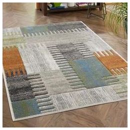 Teppich LUXOR living "Toronto", bunt (blau,orange,grau), B:120cm H:12mm L:170cm, Obermaterial: 100% Polypropylen, Teppiche, Teppich, Kurzflor, modernes Patchwork-Design, Hoch-Tief Struktur, Wohnzimmer