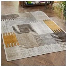 Teppich LUXOR living "Toronto", gelb (gelb,grau), B:120cm H:12mm L:170cm, Obermaterial: 100% Polypropylen, Teppiche, Teppich, Kurzflor, modernes Patchwork-Design, Hoch-Tief Struktur, Wohnzimmer