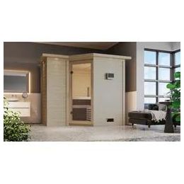 Sauna Karibu "Sanna 2", beige (naturbelassen), Saunaofen, externe Steuerung, 9 kW, Saunen, Ofen 9 KW externe Strg easy
